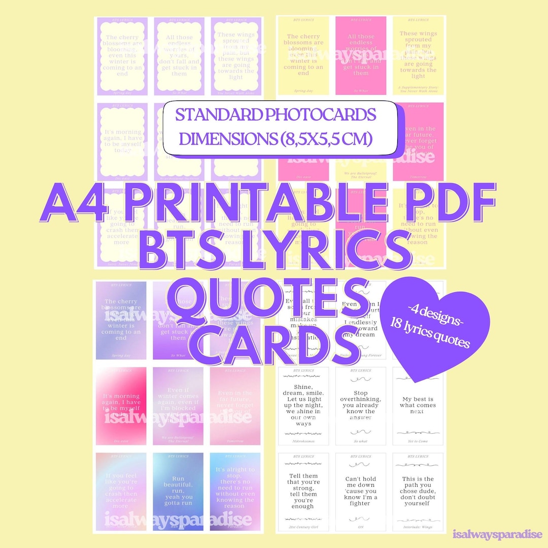 56 Song Lyrics Quotes Card Songs Army Photocard Freebies Photocard ...