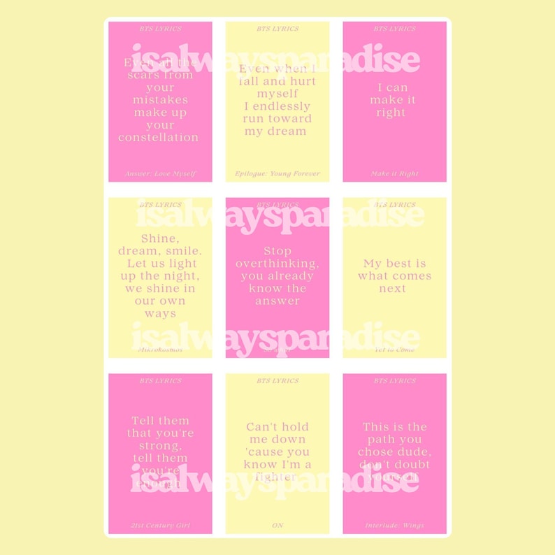 56 Song Lyrics Quotes Card Songs Army Photocard Freebies Photocard ...