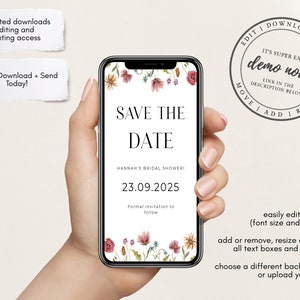Electronic Save the Date Template Wildflowers Mobile Save the - Etsy