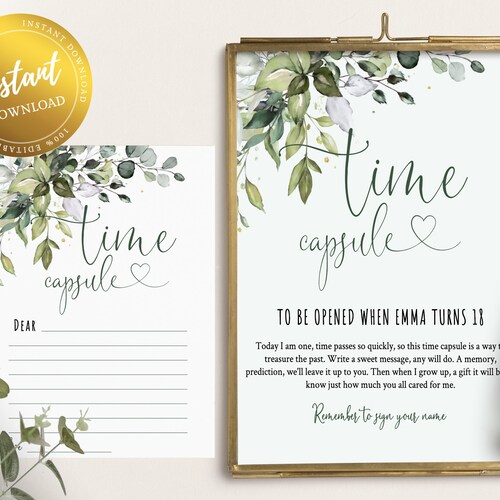 EDITABLE Time Capsule Sign and With Matching Printable Message - Etsy