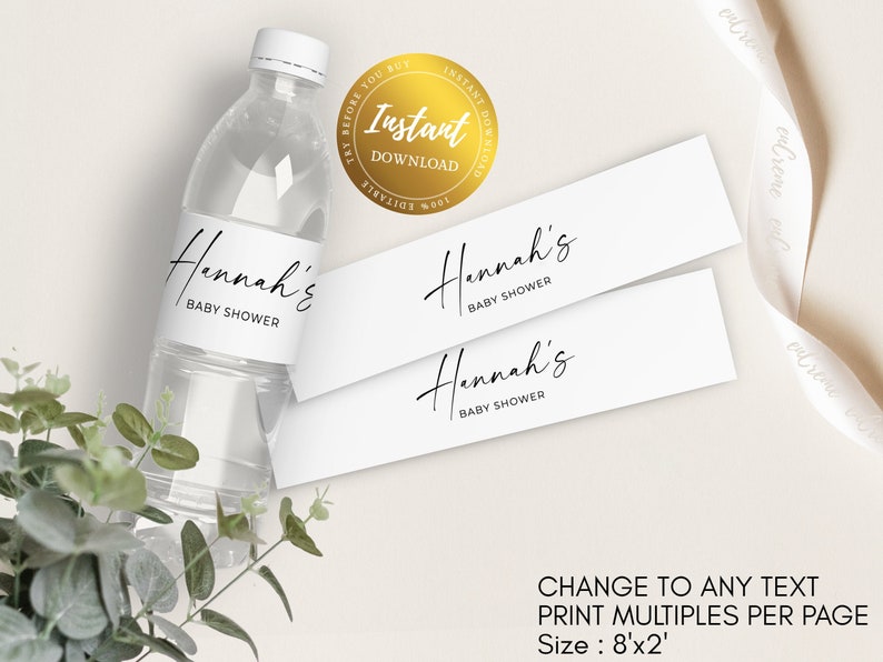 EDITABLE Greenery Baby Shower Bottle Labels Party Decoration - Etsy