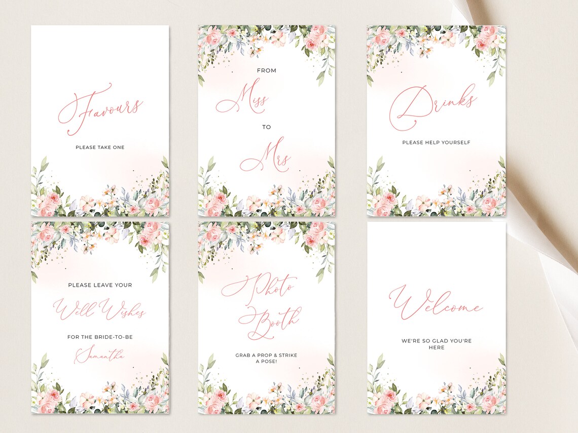 Editable Blush Roses Custom Sign Template Pink Roses Bridal - Etsy