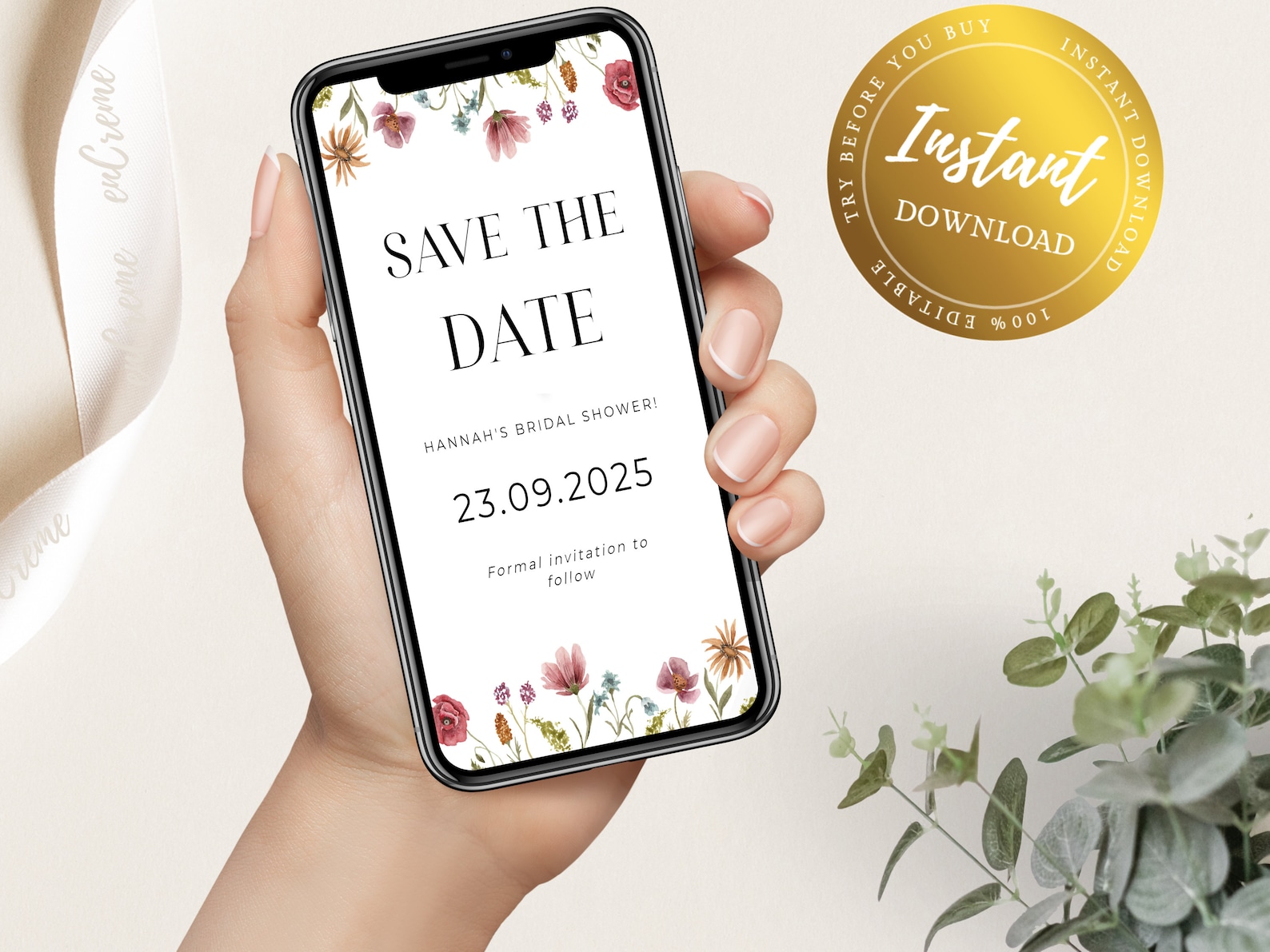 Electronic Save the Date Template Wildflowers Mobile Save the - Etsy
