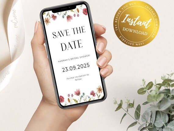 Electronic Save the Date Template Wildflowers Mobile Save the - Etsy