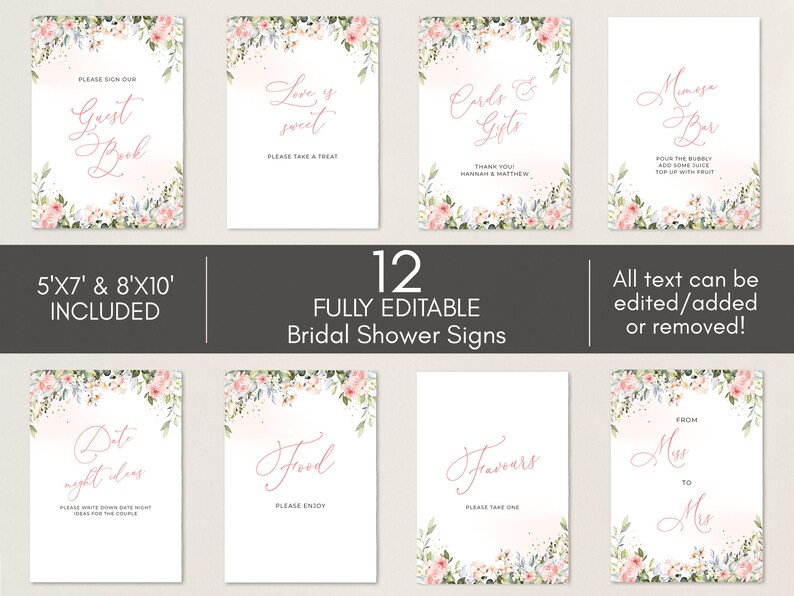 Editable Blush Roses Custom Sign Template Pink Roses Bridal - Etsy