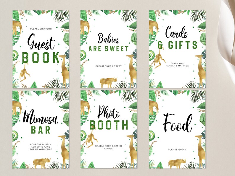Editable Gold Safari Animals Custom Sign Template Jungle - Etsy