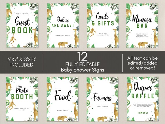 Editable Gold Safari Animals Custom Sign Template Jungle - Etsy