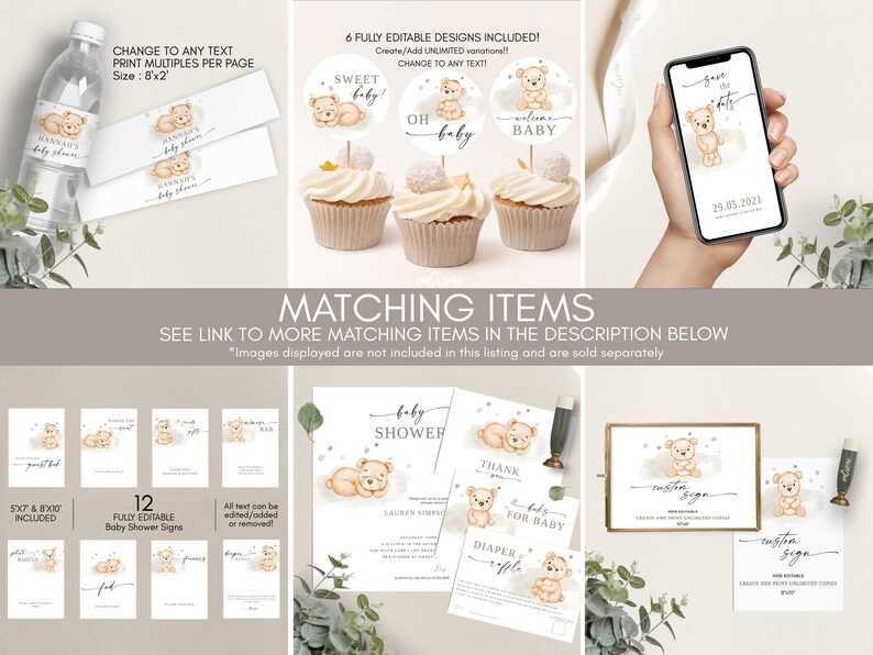 EDITABLE Cute Teddy Bear Baby Shower Bottle Labels Party - Etsy