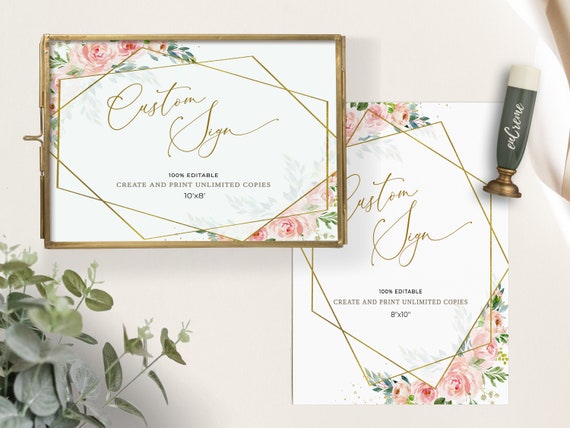 Editable Custom Sign Blush Pink Flowers Custom Sign Editable | Etsy