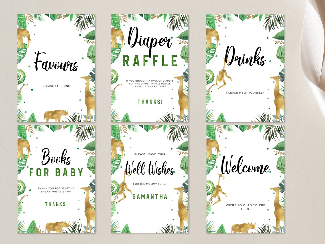 Editable Gold Safari Animals Custom Sign Template Jungle - Etsy