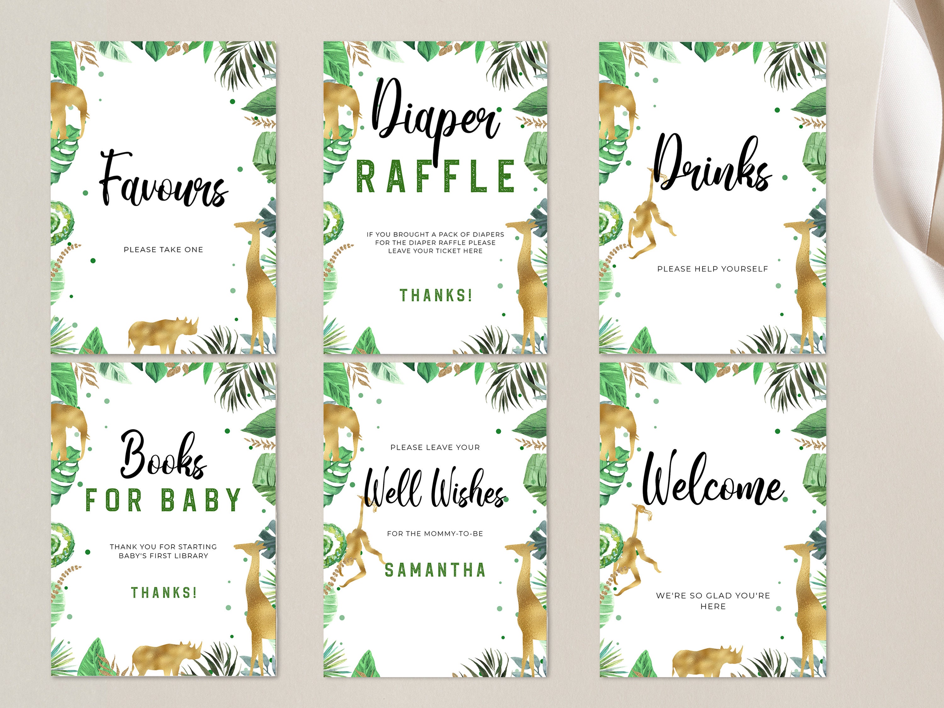 Editable Gold Safari Animals Custom Sign Template Jungle - Etsy