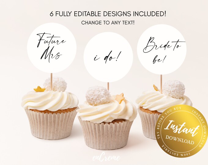 EDITABLE Minimalist Cupcake Toppers, Party Decoration, Bridal Shower ...