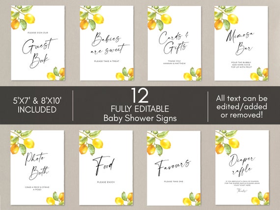 EDITABLE Baby Shower Sign Bundle Lemon Baby Shower Signs | Etsy