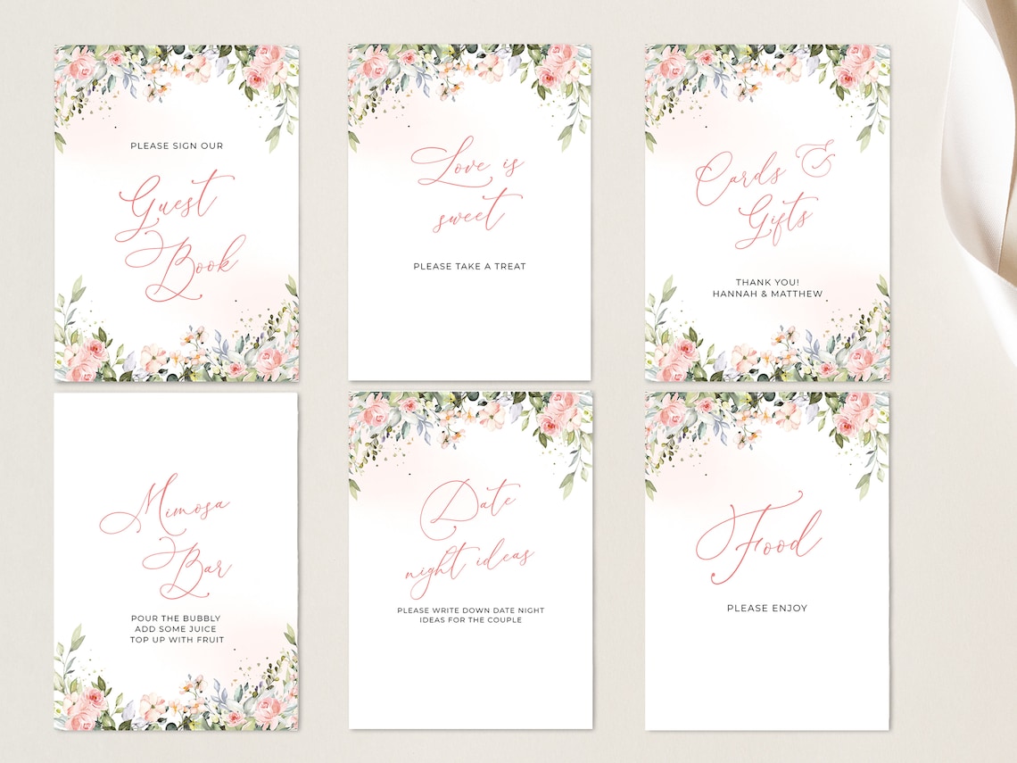 Editable Blush Roses Custom Sign Template Pink Roses Bridal - Etsy
