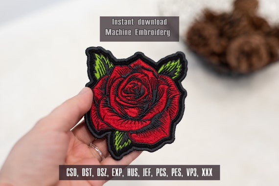 Red Rose Embroidery Design Rose Patch Tattoo Style Instant - Etsy