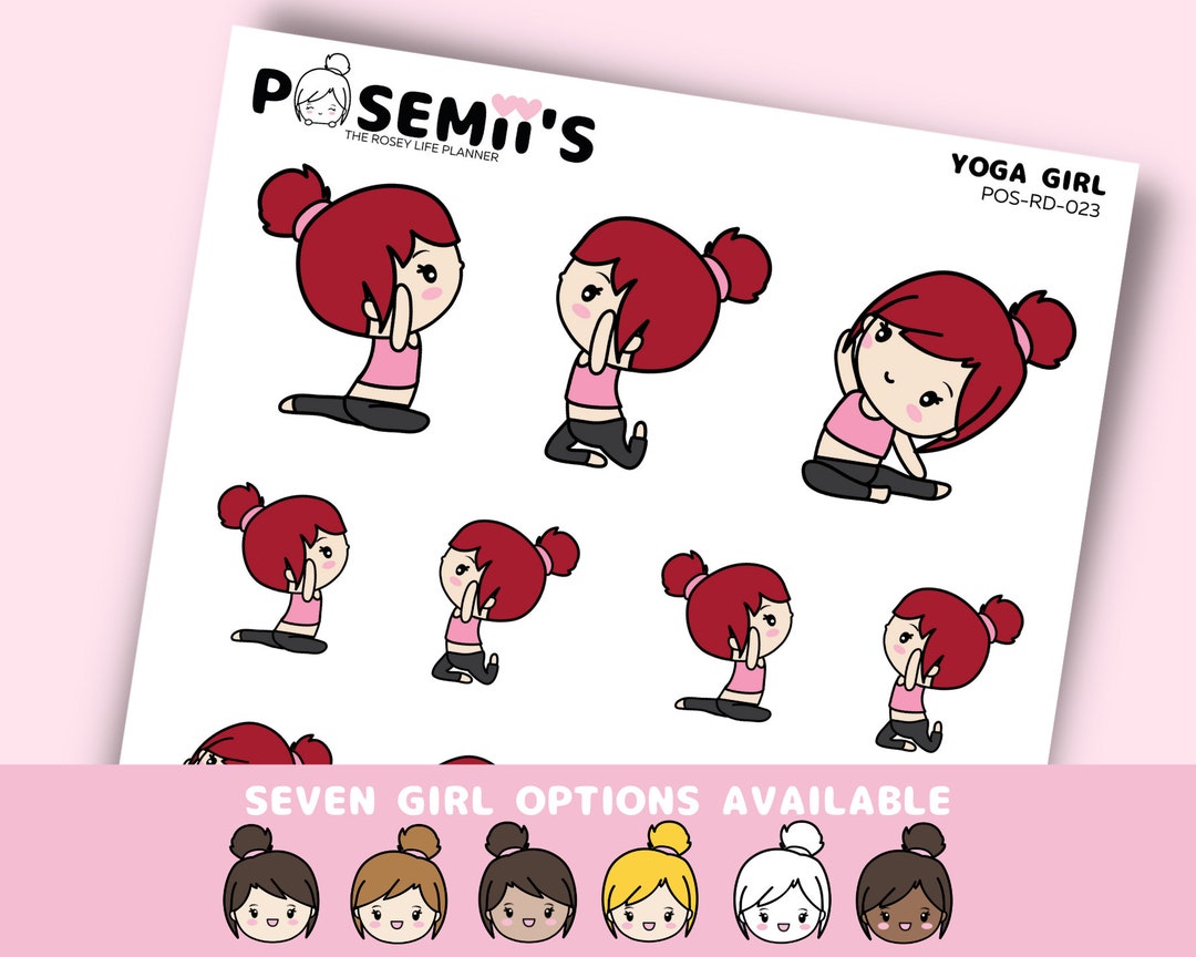 YOGA EMOTI GIRLS | Kawaii Character Planner Stickers | for Hobonichi ...