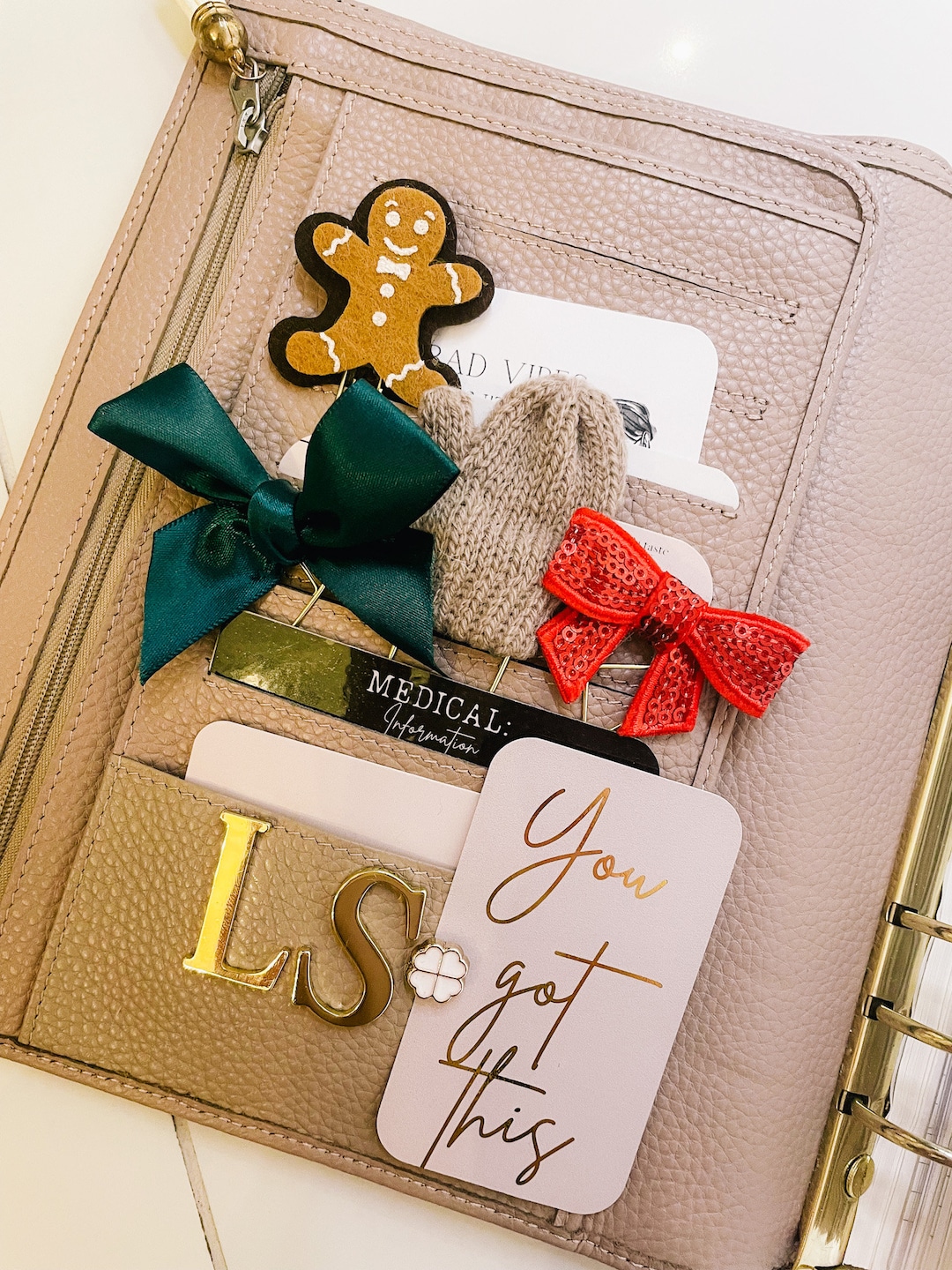 Green Ribbon Planner Clip Christmas Bow Clip Fabric , Diary or Agenda ...