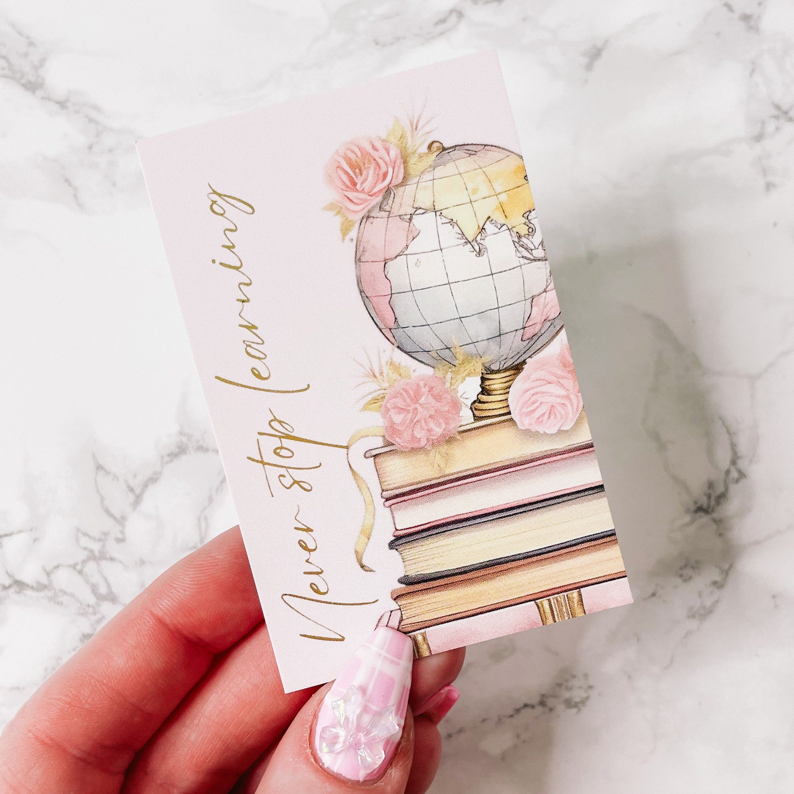 JOURNALING CARD | Pink & Gold | Never Stop Learning | Bookmark | Decor ...