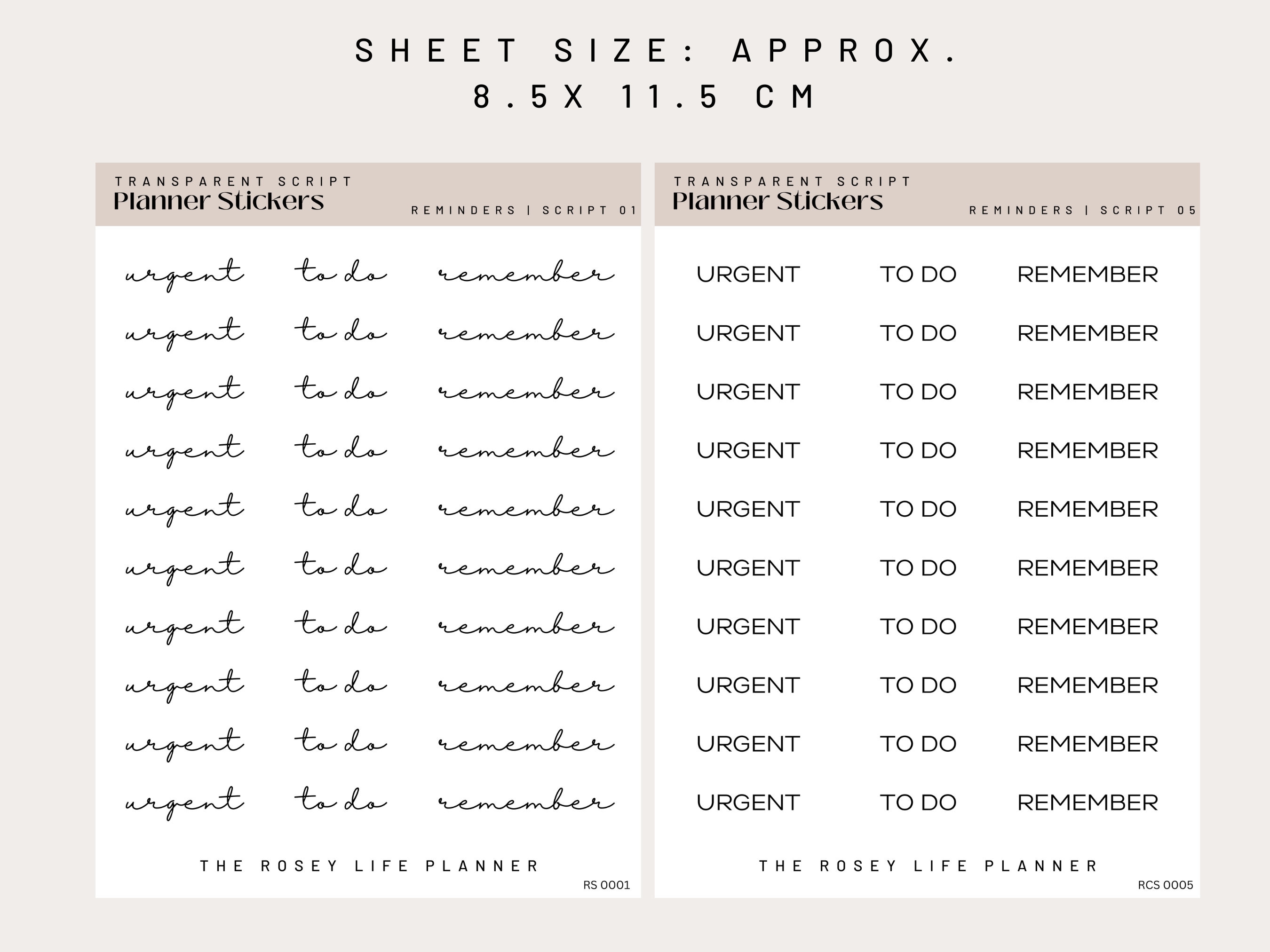 SCRIPT STICKERS REMINDERS Clear Matt Functional Planner - Etsy