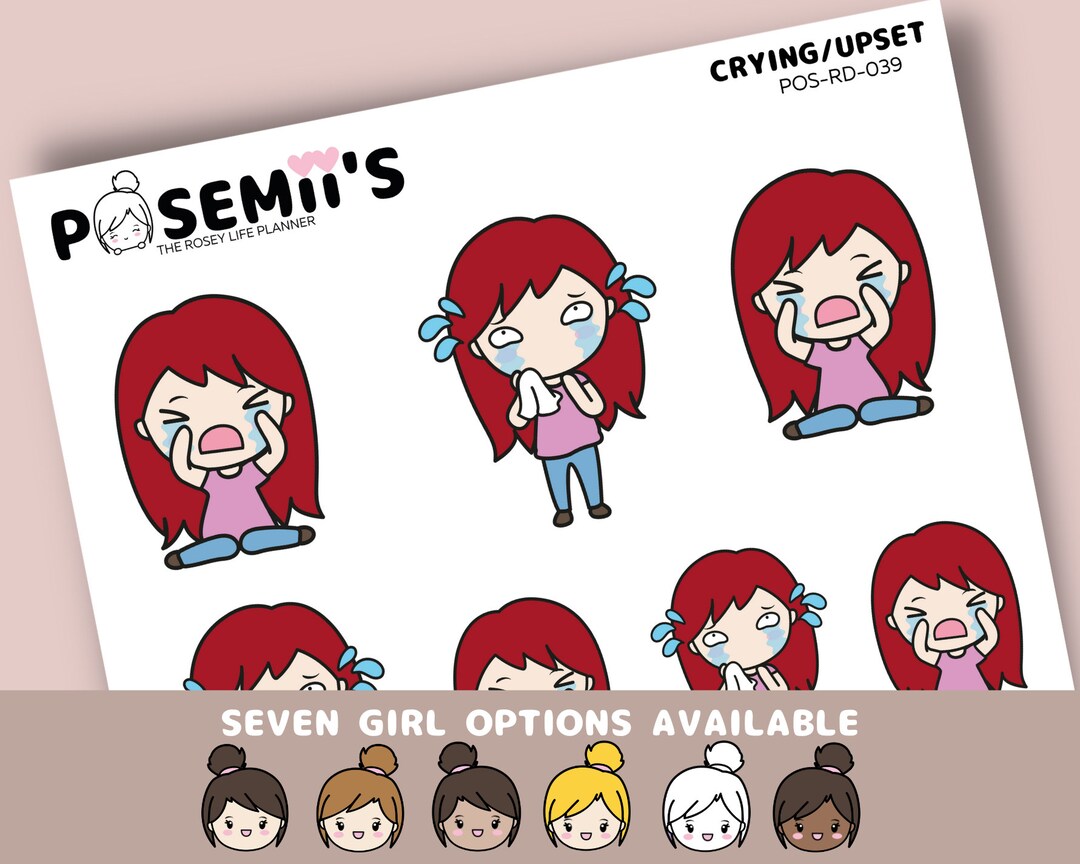 CRYING EMOTI GIRLS Kawaii Work Character Planner Stickers Hobonichi ...
