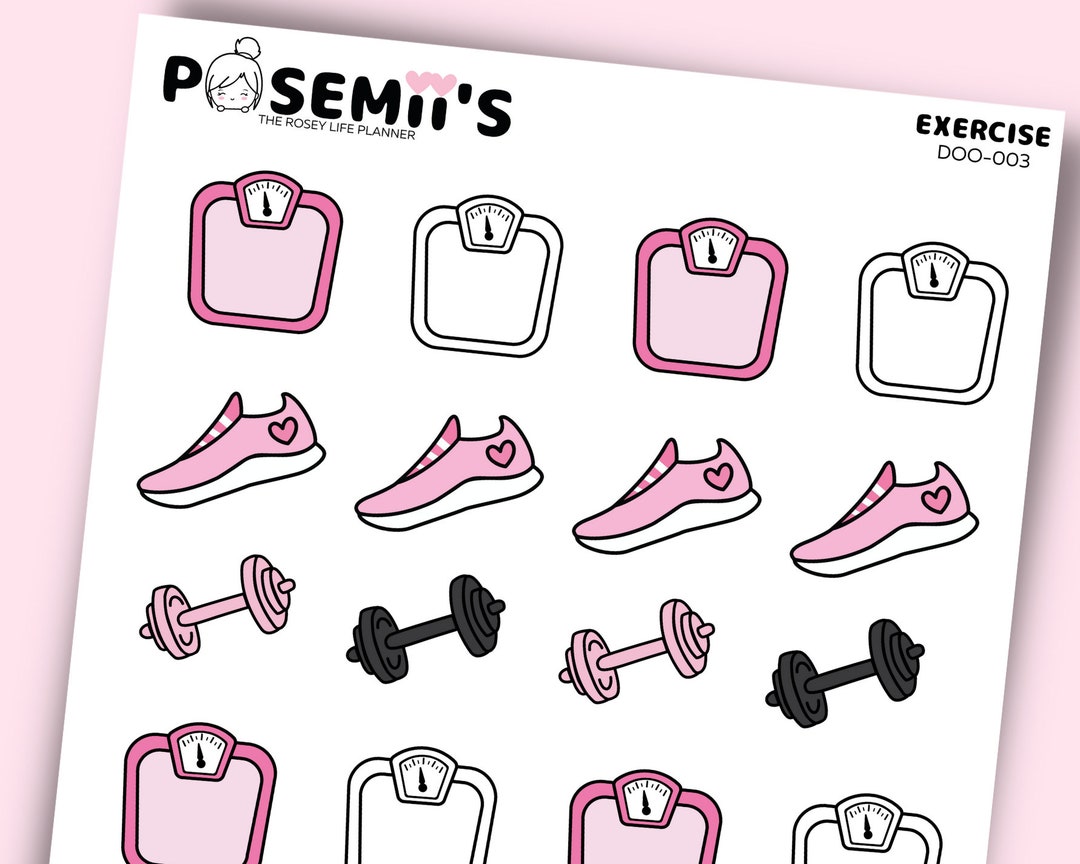 EXERCISE DOODLES POSEMIIS | Kawaii Work Character Planner Stickers ...
