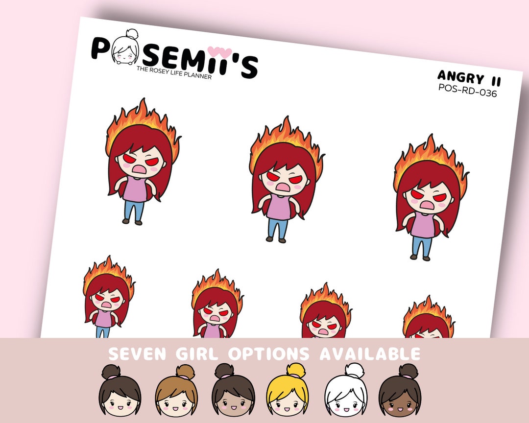 ANGRY 2 EMOTI GIRLS Kawaii Work Character Planner Stickers Hobonichi ...