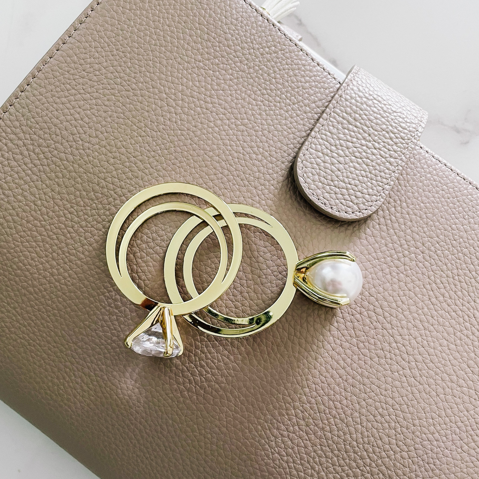 DIAMOND RING BOOKMARK Pearl Option Gold Metal Planner - Etsy