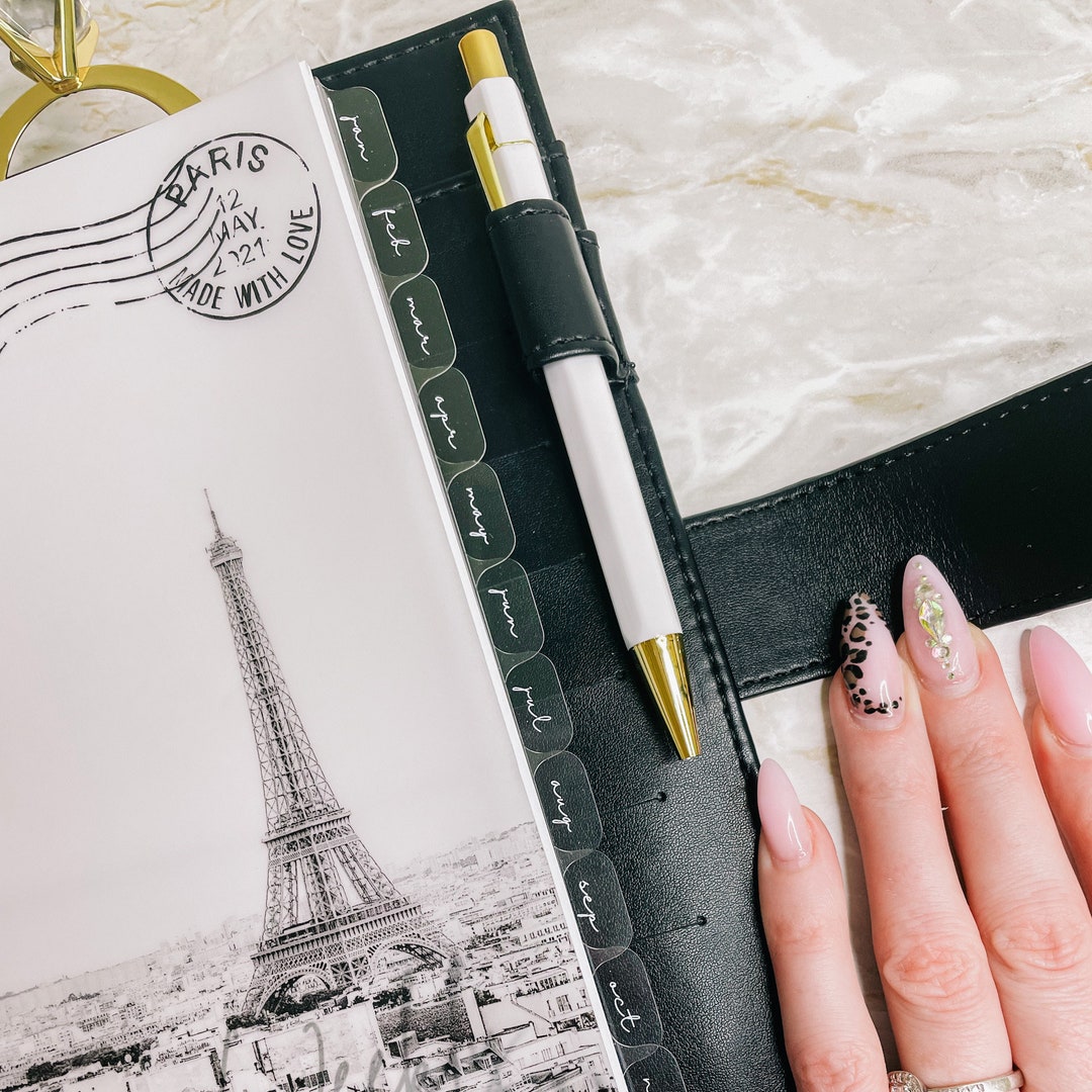 CRYSTAL CLEAR TABS | Monthly Planner Dividers | Acetate | White Script ...