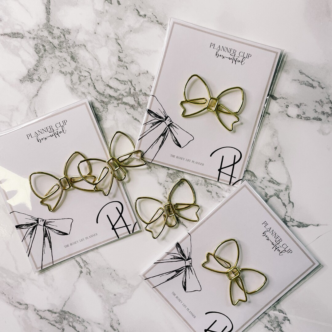 BOW PLANNER CLIP Gold Bow Shaped Paper Clip Planner Decor Elegant Touch ...