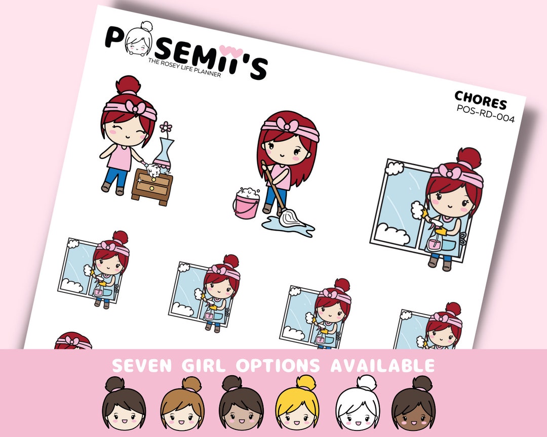 CHORES EMOTI GIRLS Pt. 2 | Kawaii Character Planner Stickers | for ...
