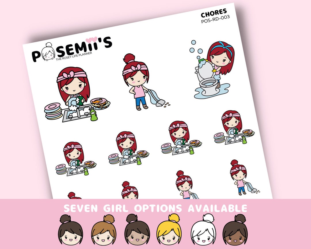 CHORES EMOTI GIRLS Pt. 1 | Kawaii Character Planner Stickers | for ...