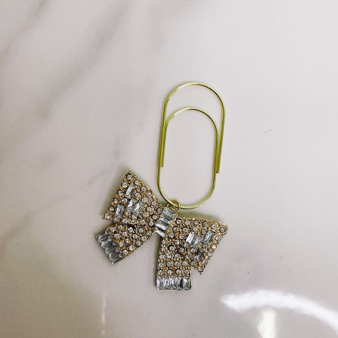 BOW PLANNER CLIP | Gold | Diamond Detailing | Paper Clip | Planner Book ...