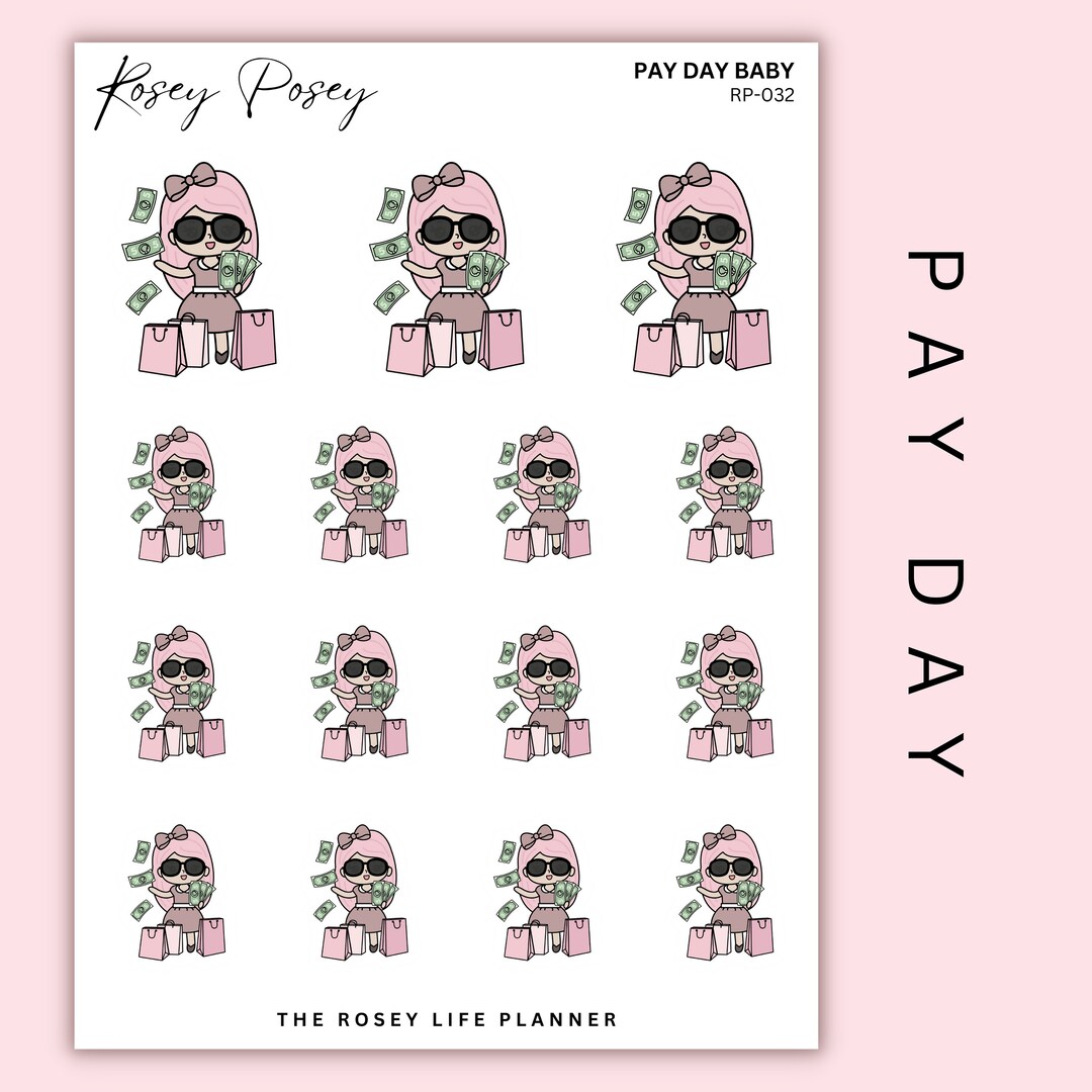 Payday| ROSEY POSEY | Clear Matte & Matte | Planner Stickers for Ring ...