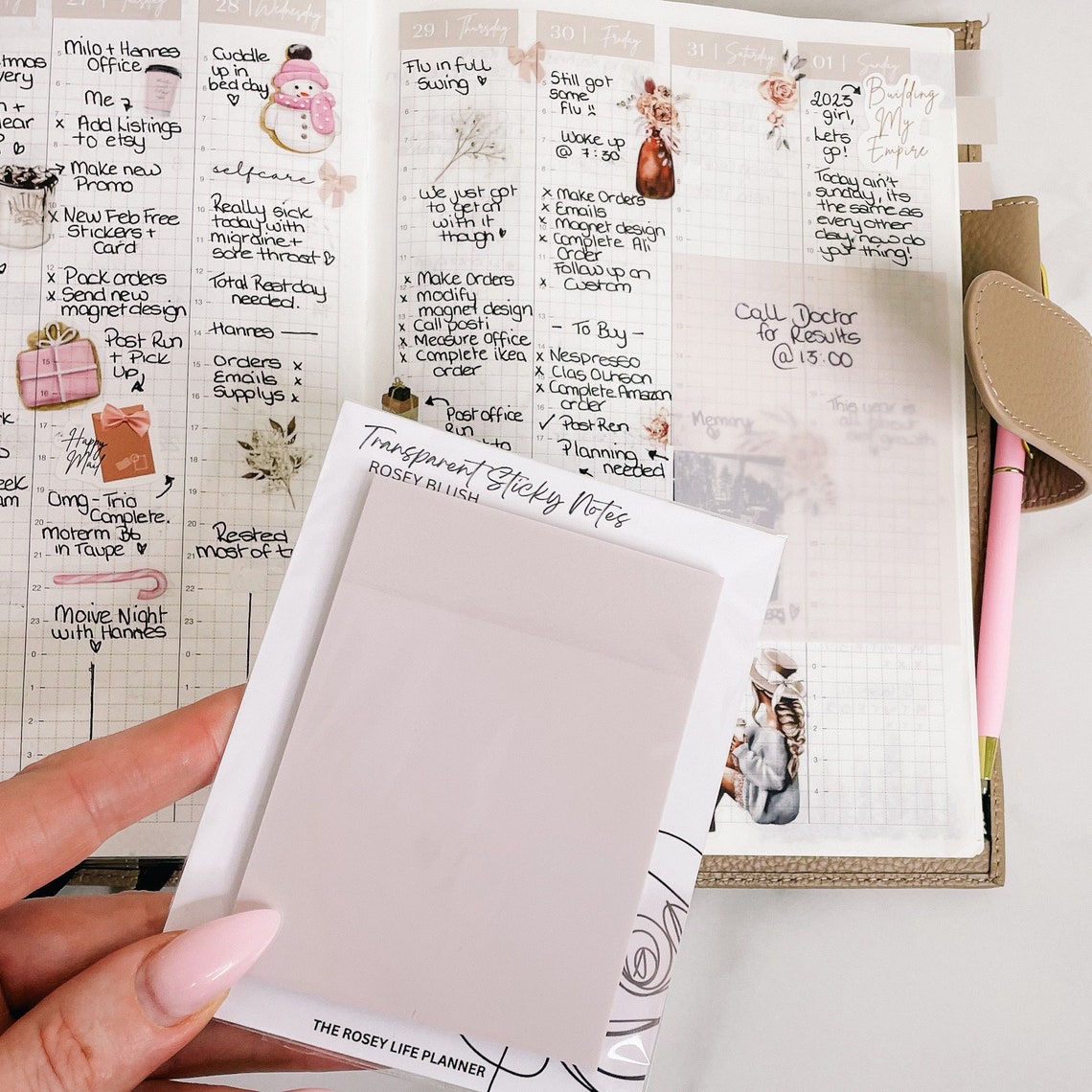 TRANSPARENT STICKY NOTES | Rosey Blush | 50 Sheets | Memo Pad | A5 A6 ...