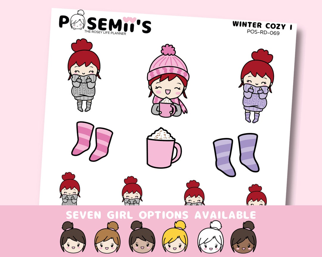 WINTER Cozy 1 EMOTI GIRLS Kawaii Work Character Planner Stickers ...
