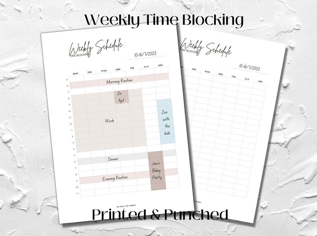 PRINTED Weekly Time Blocking Pack 30 15 2 Sided Planner Inserts Gm Mm ...