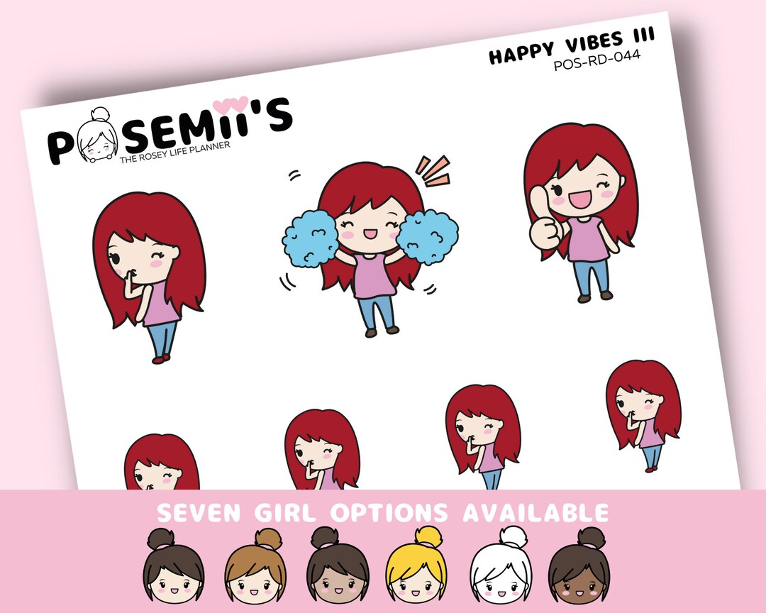 HAPPY 3 EMOTI GIRLS Kawaii Work Character Planner Stickers Hobonichi ...