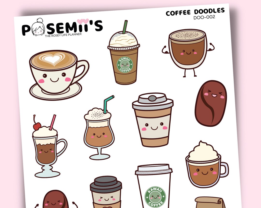 COFFEE DOODLE POSEMIIS | Kawaii Work Planner Stickers | - Hobonichi ...