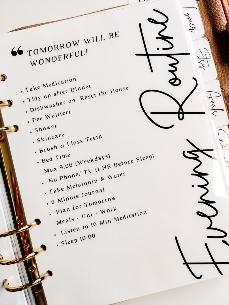 Custom Evening Routine Dashboard for Planner Minimalist Luxury - Etsy