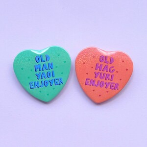 Old Hag Yuri Enjoyer , Holographic Heart Shaped Badge - Etsy