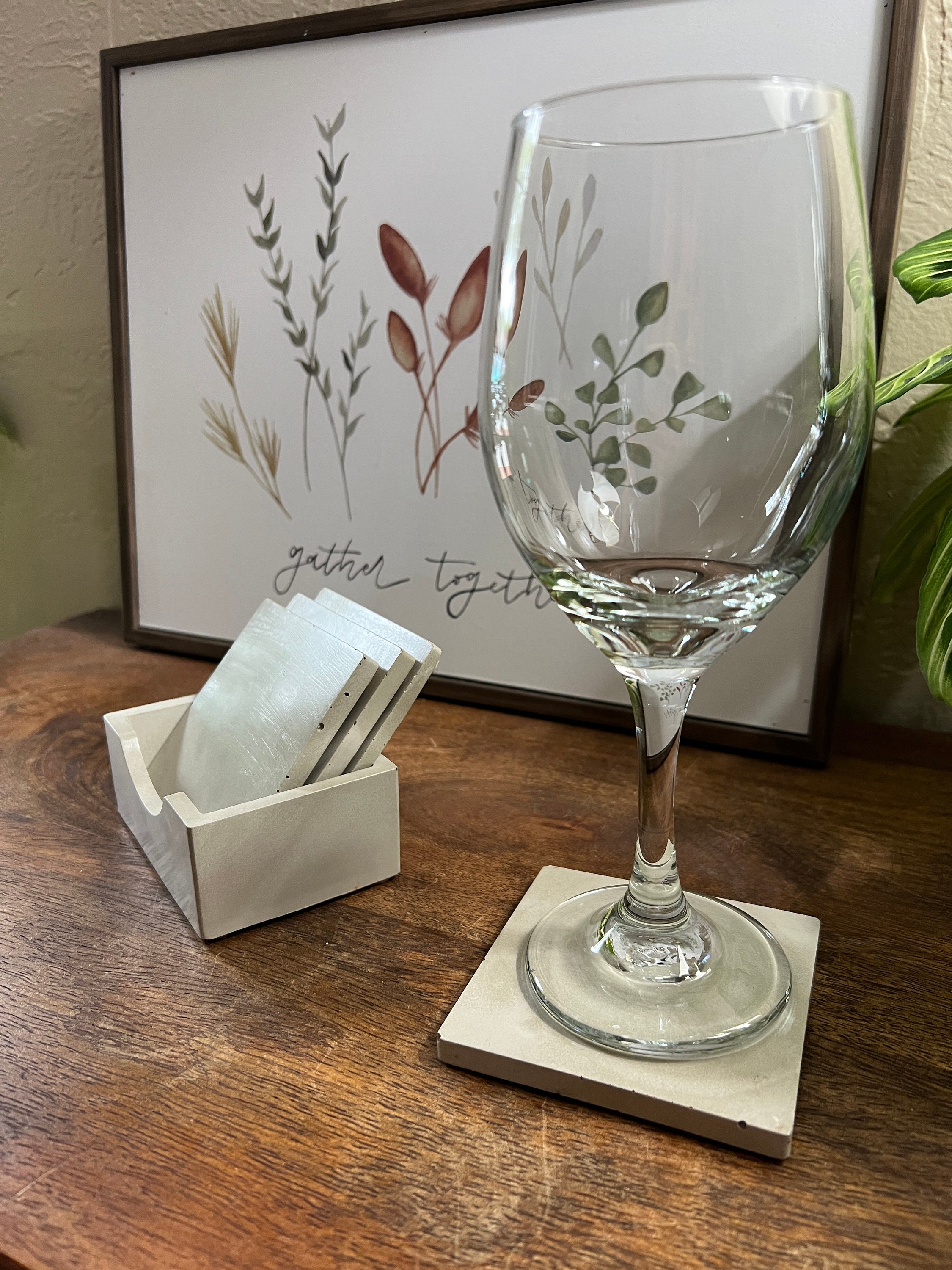 Square Cement Coaster Set With Holder (set of 4) - Gray Scale - Etsy