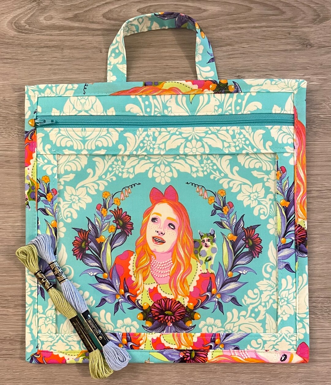 11”x11” Project Bag and Floss Bobbin Organizer With Handle, Zipper ...