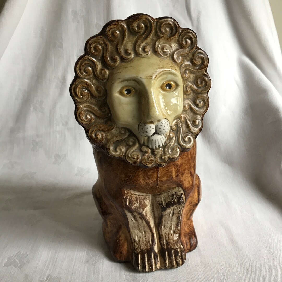 Rare Vintage 1960's Porcelain & Leather Lion Cookie Jar - Etsy