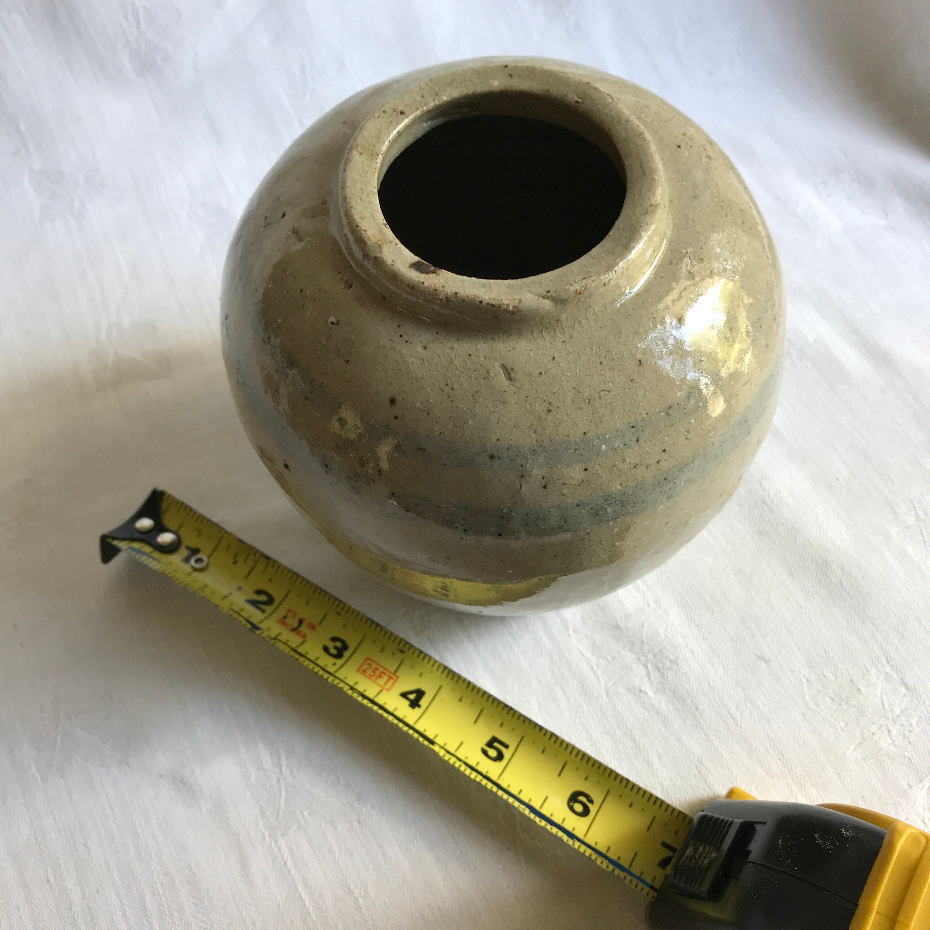 Antique English Stoneware Ginger Pot, Natural With Pale Blue Stripes - Etsy