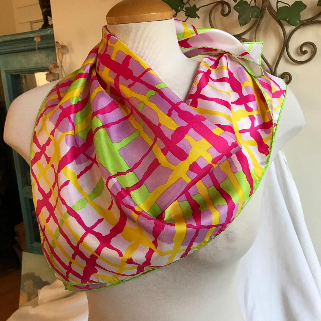 Vintage 1960's Grid Pattern Scarf - Etsy