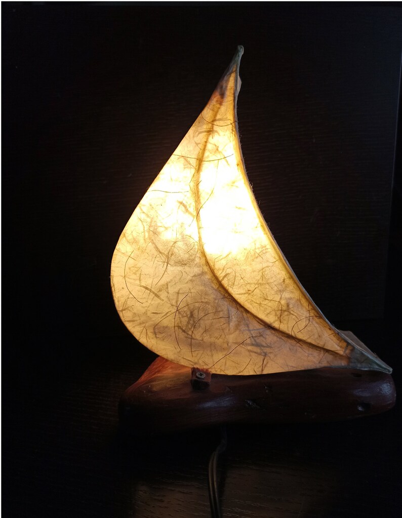 Table Lamp Sailling Boat Wood and Ricepaper De Coupaz Unique - Etsy