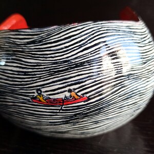 A Handmade Gourd Bowl Depicting ,with Indian Ink, Zentangle Waves and a ...