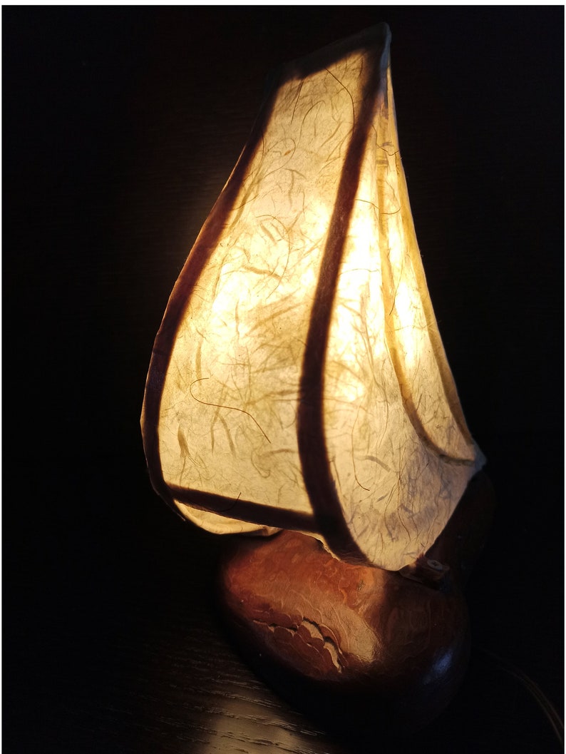 Table Lamp Sailling Boat Wood and Ricepaper De Coupaz Unique - Etsy