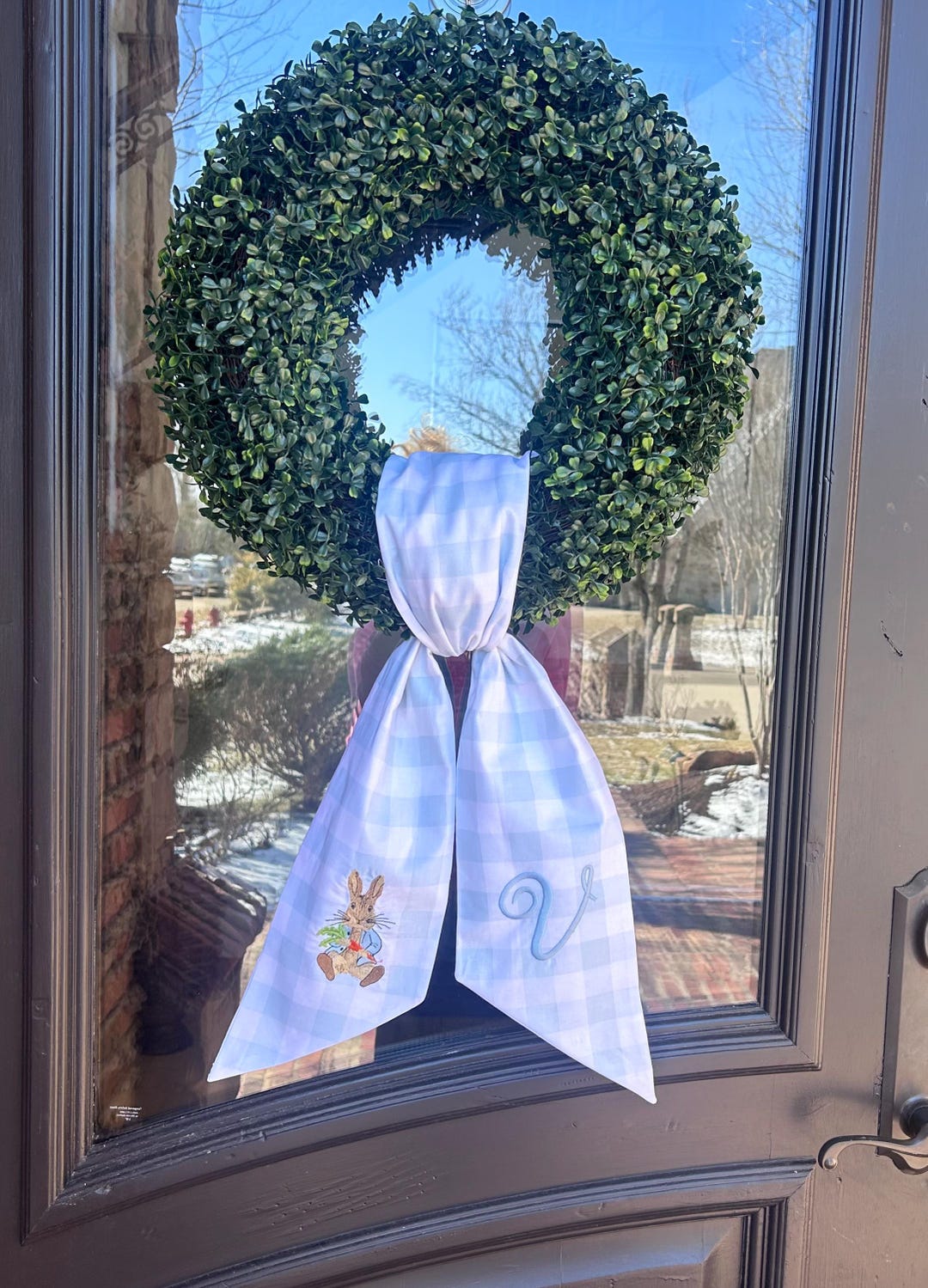 Wreath Sash “blue Gingham Peter Rabbit and Personalized” - Etsy