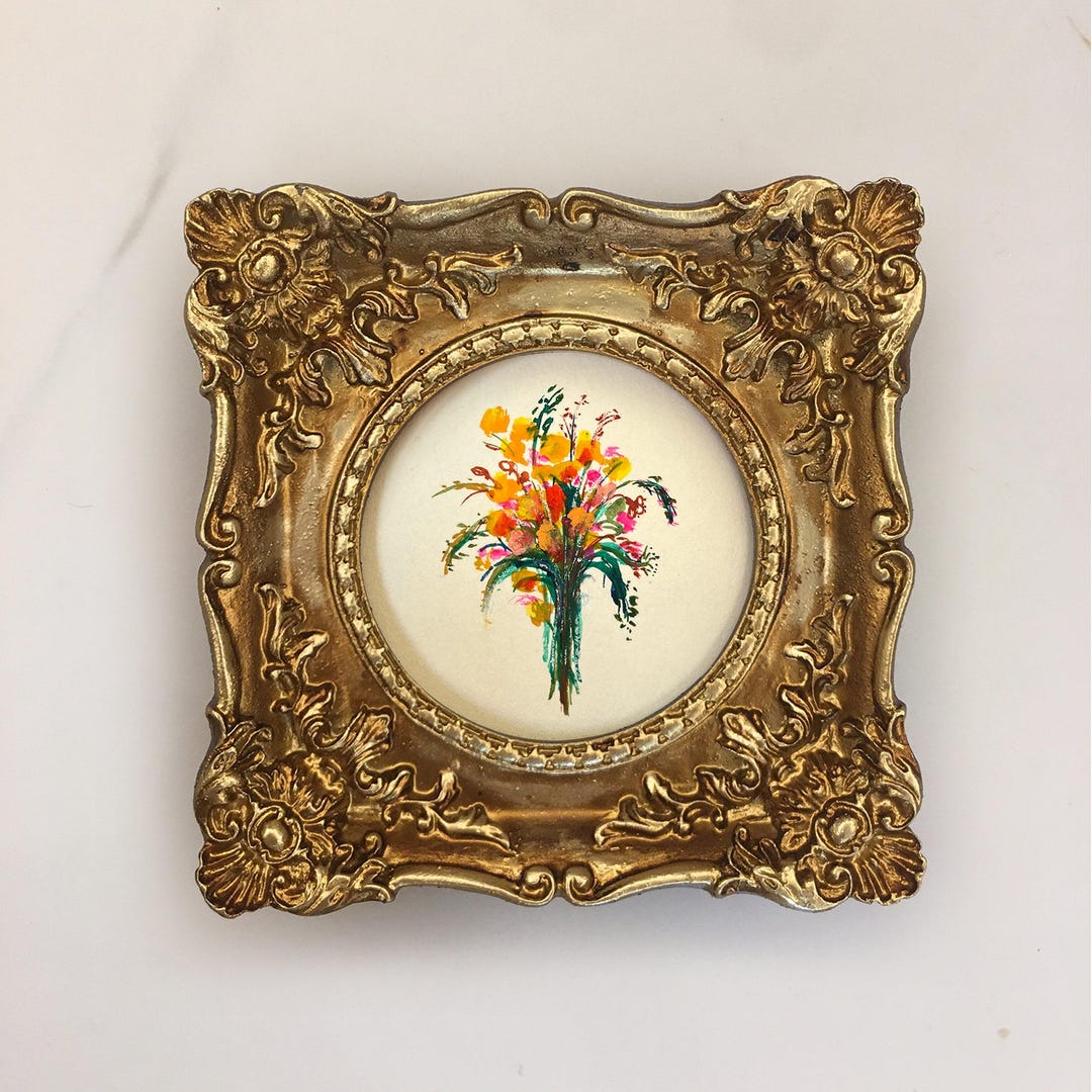 Original Hand Painted Flower Art,small Wall Art,mini Painting,framed ...